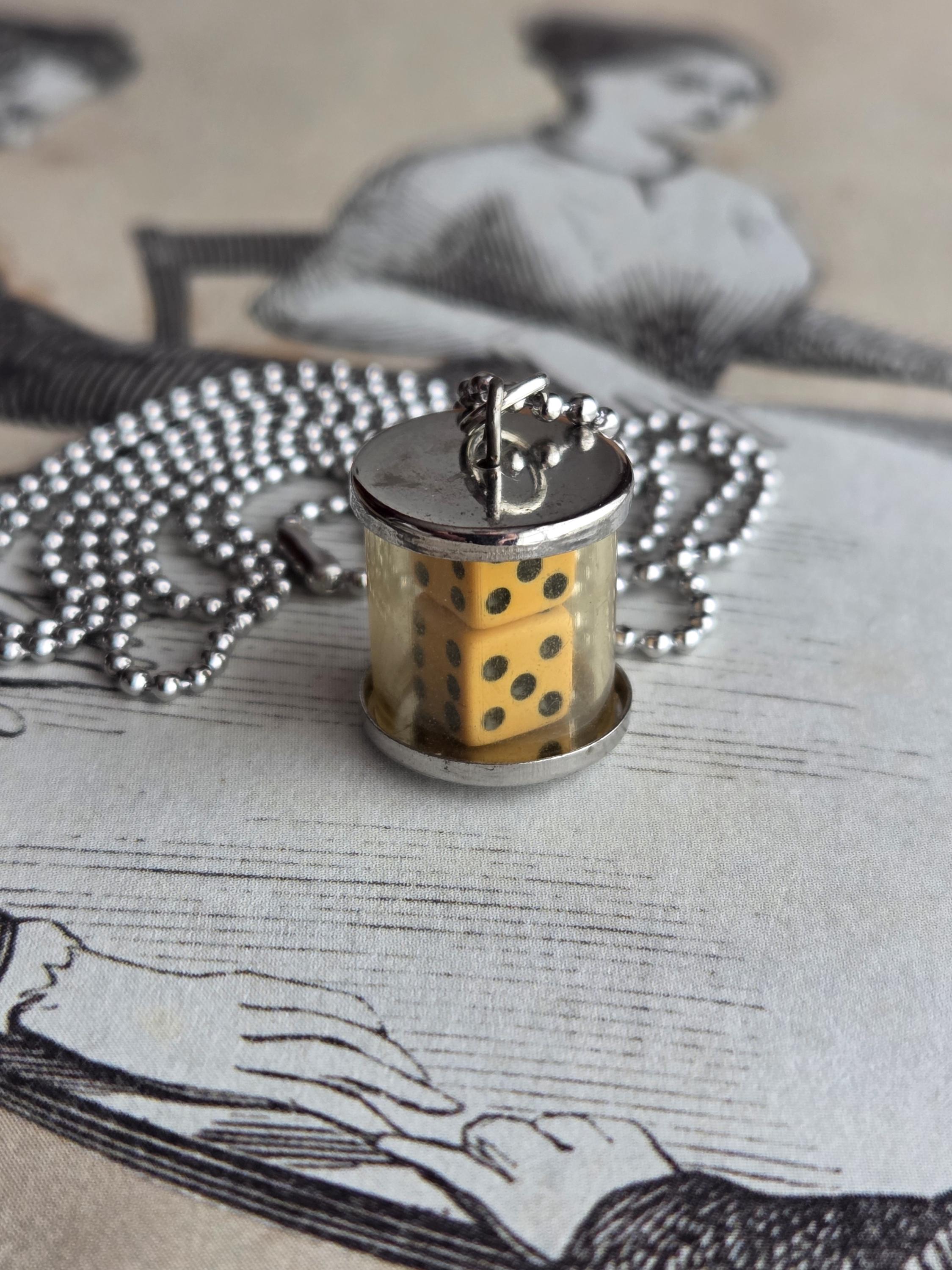 Vintage Sterling Silver Dice in Capsule Charm on Skinny Ball Chain ...