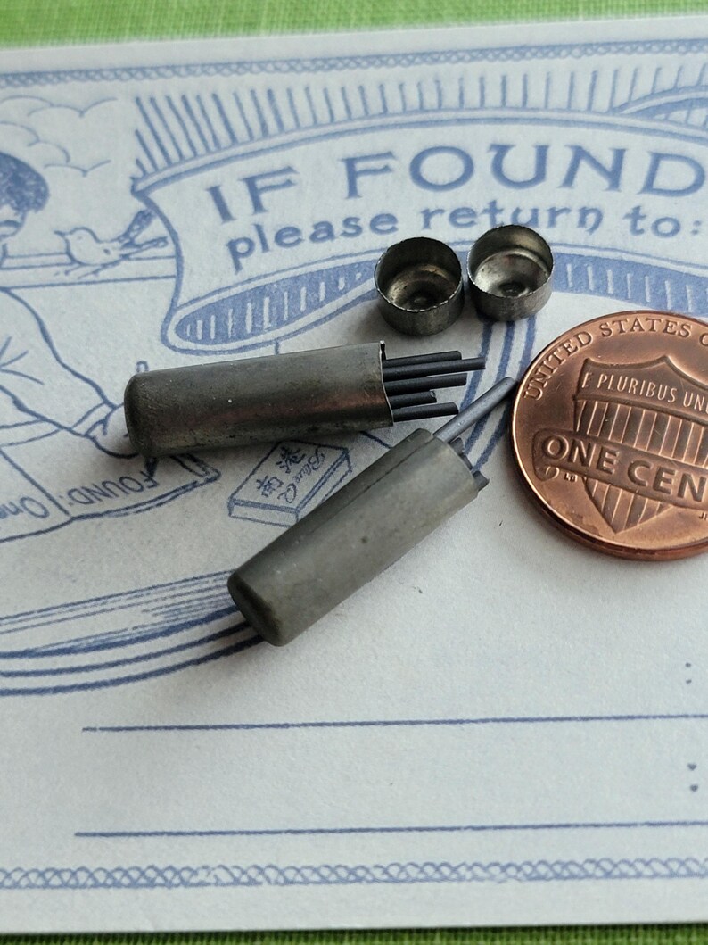 2 Tiny Vintage Pencil Lead Metal Capsules School Office Supply Sundries ...