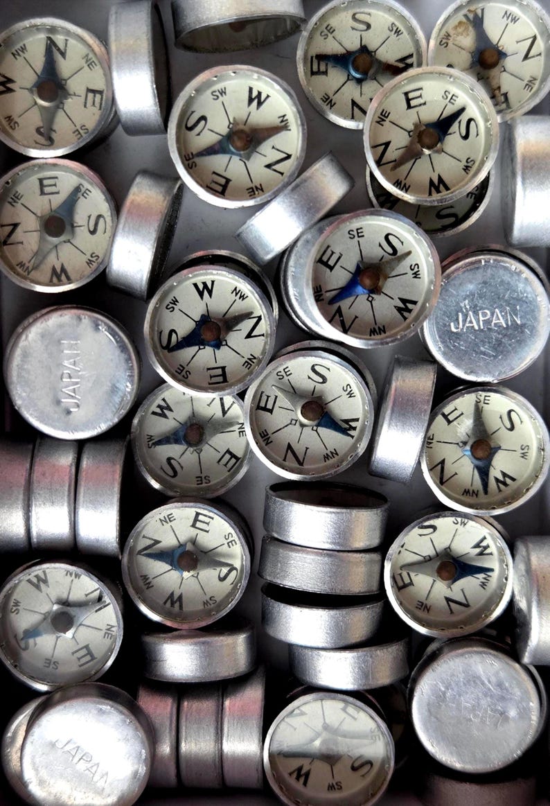 One Vintage Miniature Compass (1pc) Tiny Tin Japan Jewelry Making ...