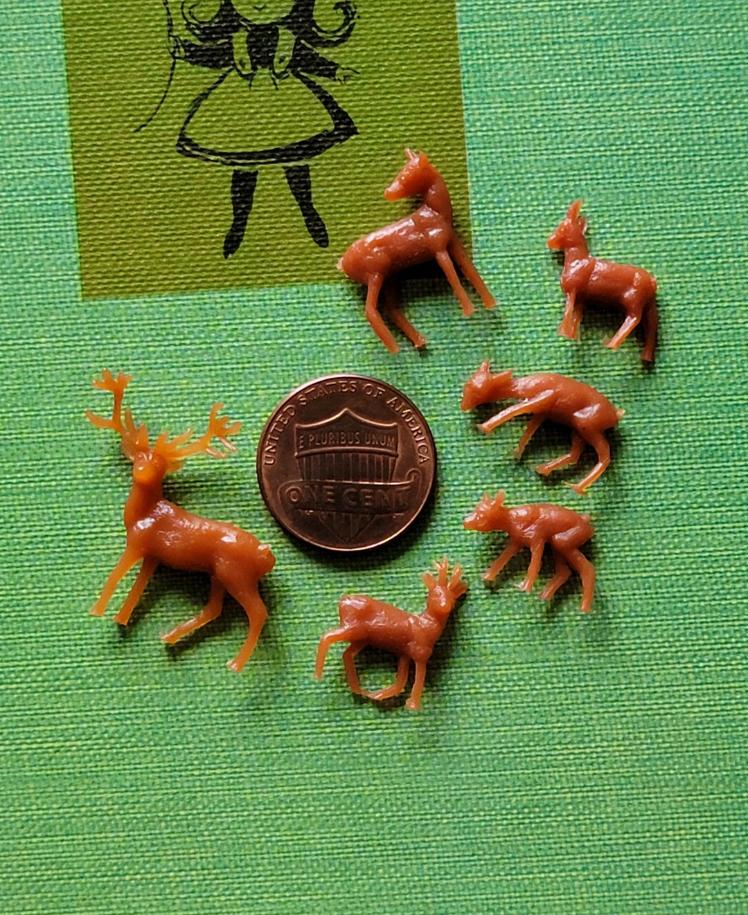 6 Vintage TINY Plastic Deer Miniature Deer Family Teeniest Tiniest HK ...