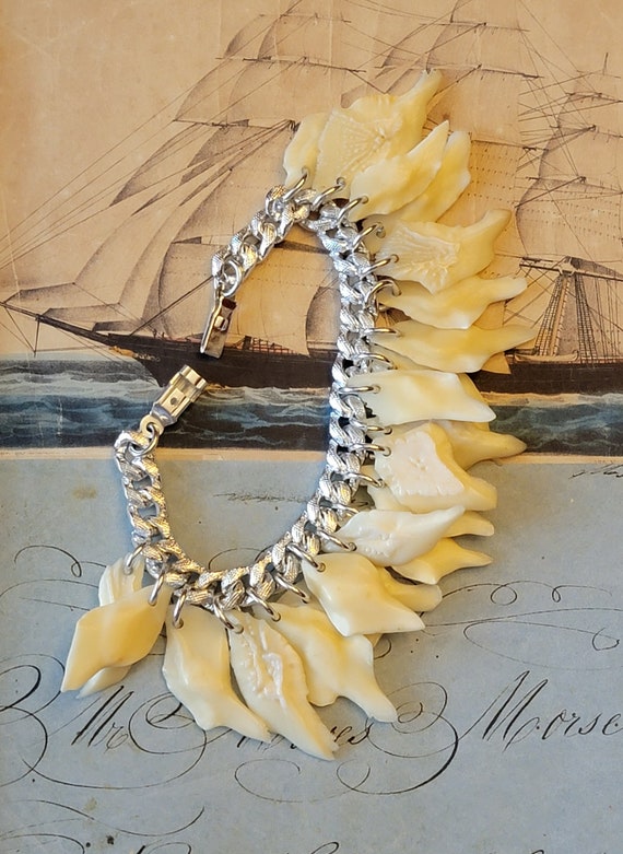 Vintage Alligator Gar Scale Charm Bracelet - Gem