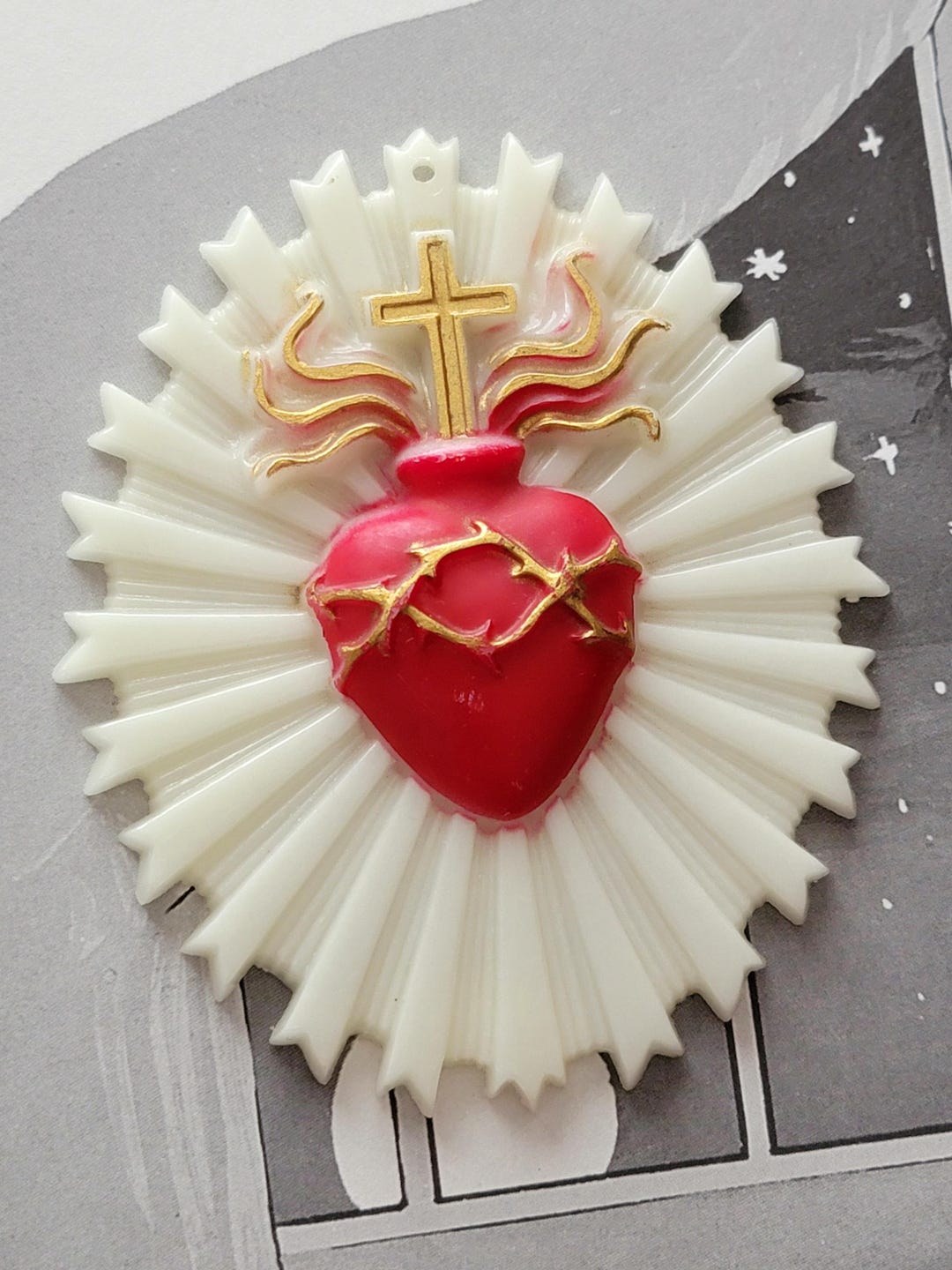 Vintage Glow in the Dark Sacred Heart Plaque Plastic Wall Hanging 4 ...