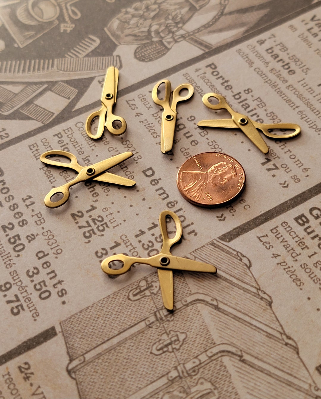 5 Vintage Brass Scissor Charms Articulated Moving Charms Miniature ...