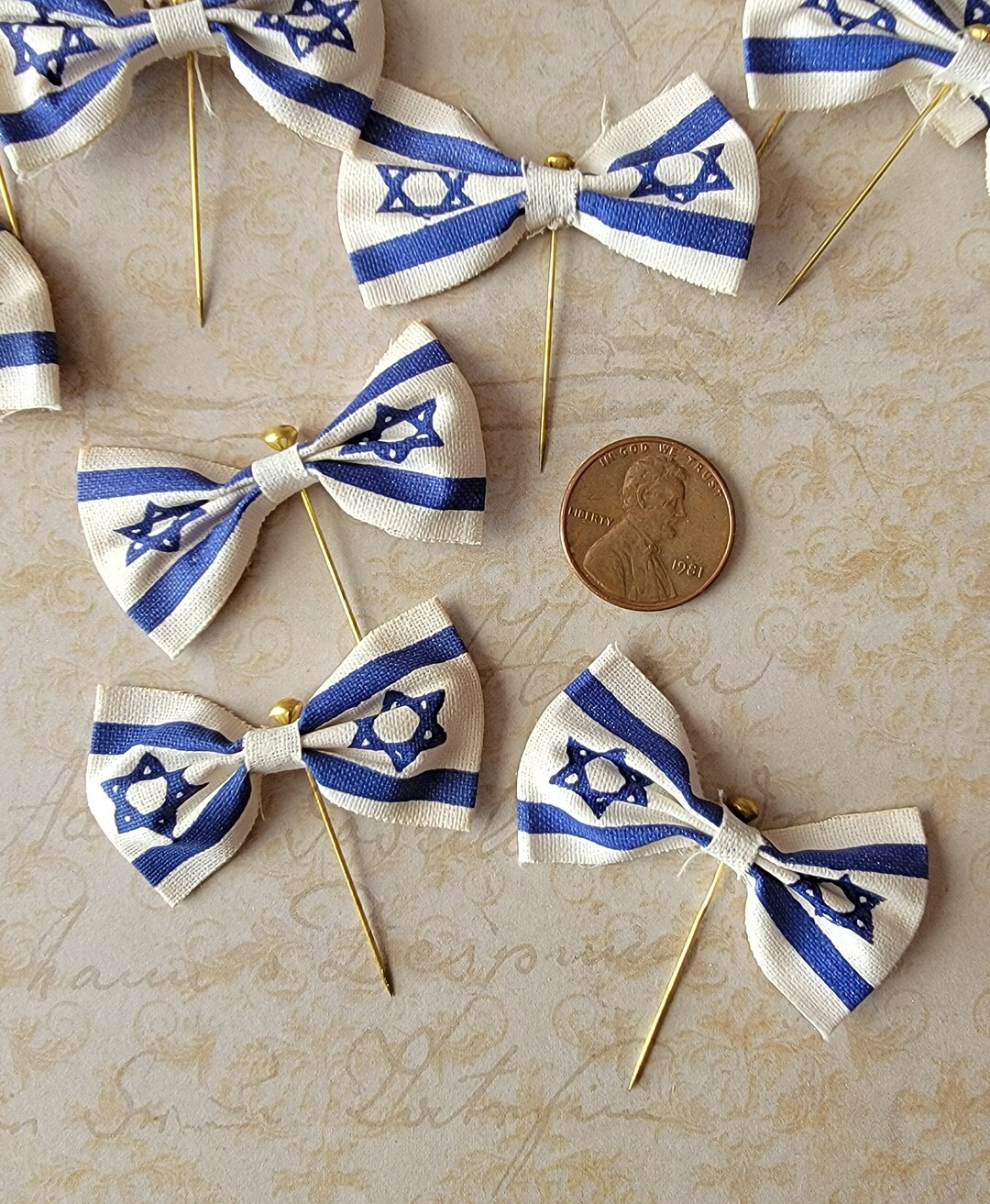 3 Vintage Star of David Pins 3pcs Fabric Ribbon Bow Jewish Pins Made in ...
