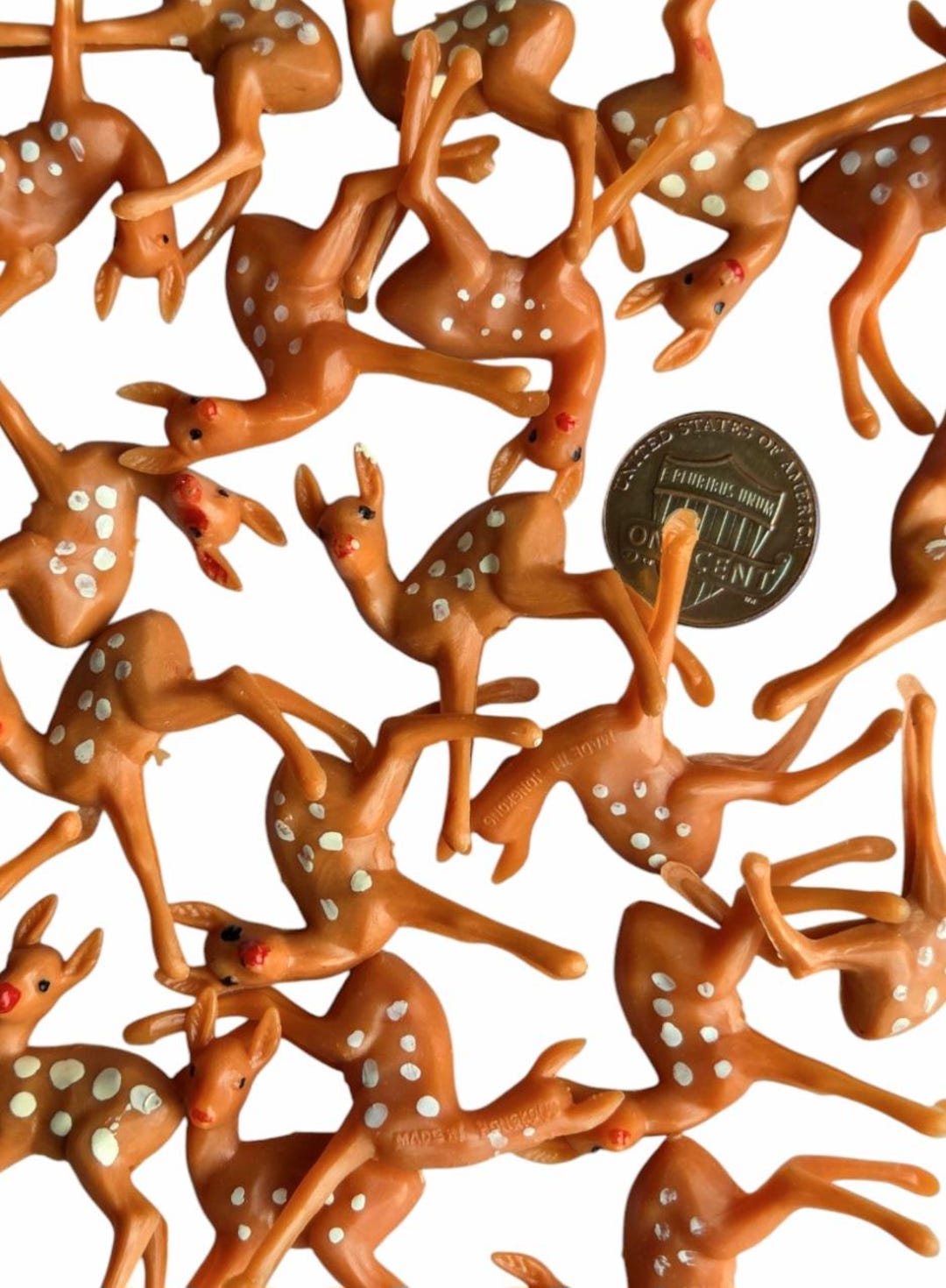 6 Vintage Miniature Plastic Deer Hong Kong Mini Animals Diorama ...