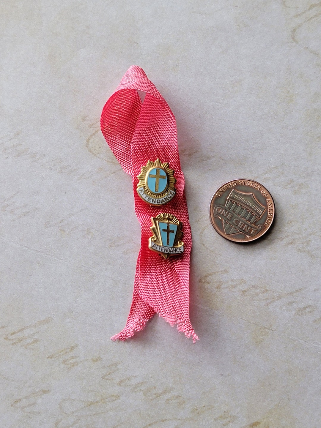 Vintage Sunday School Attendance Pins on Shabby Ribbon - Etsy
