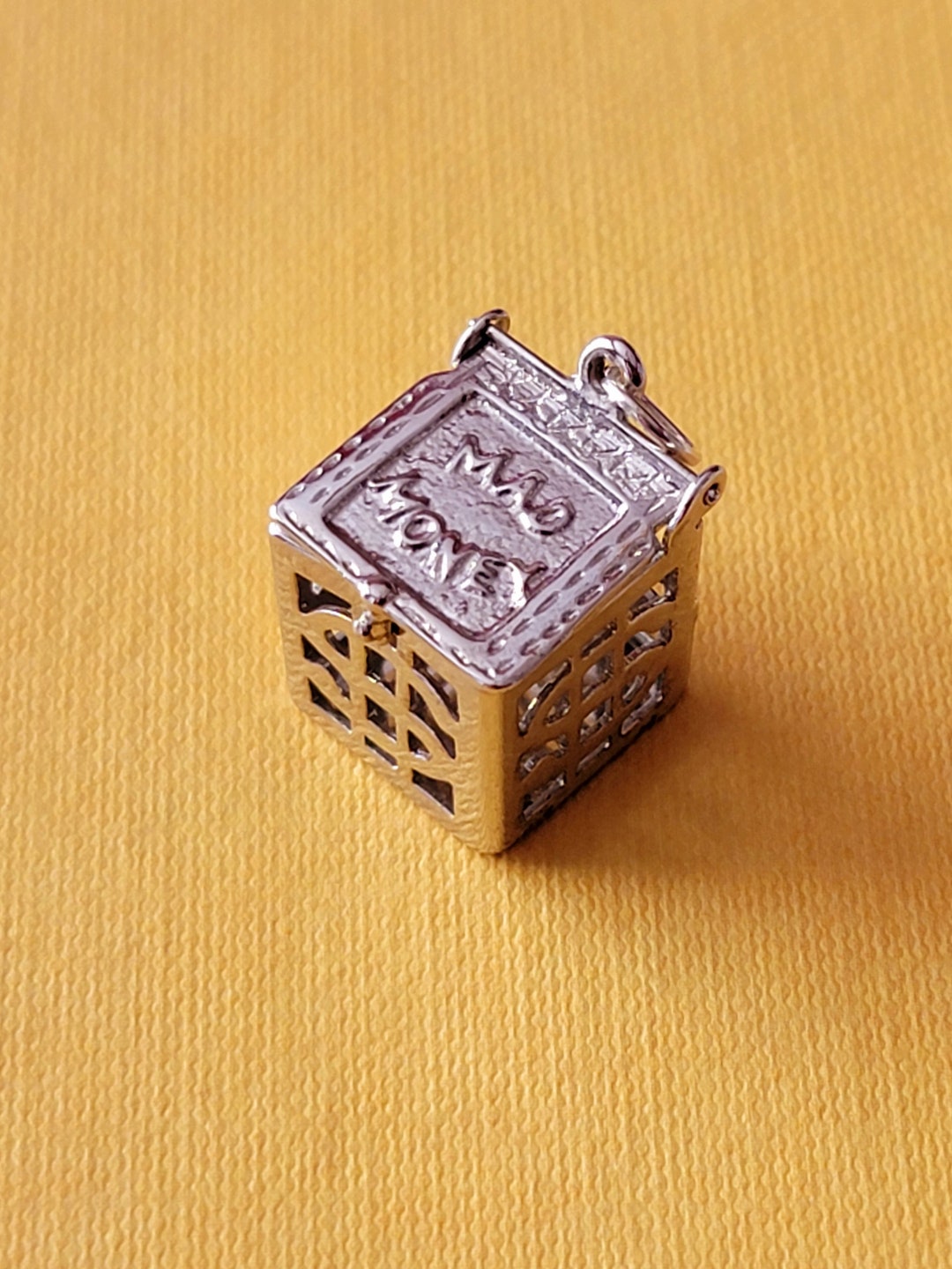 Vintage Sterling Silver Mad Money Cage Charm Hinged Case Pin Money Box ...