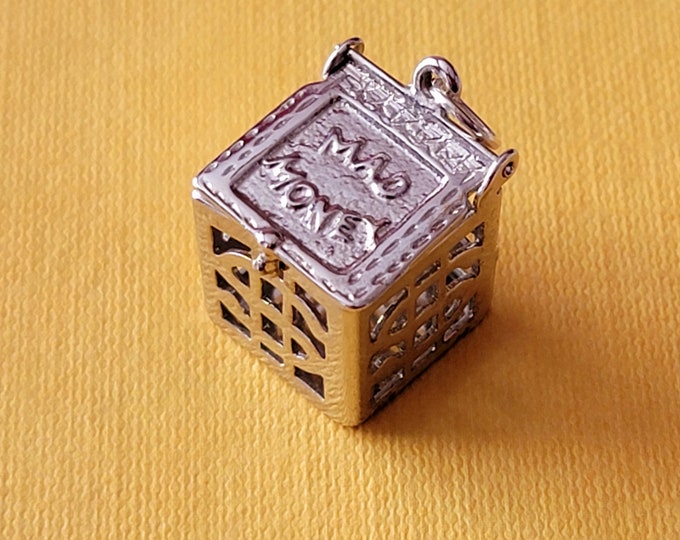 Vintage Sterling Silver Mad Money Cage Charm Hinged Case Pin Money Box ...