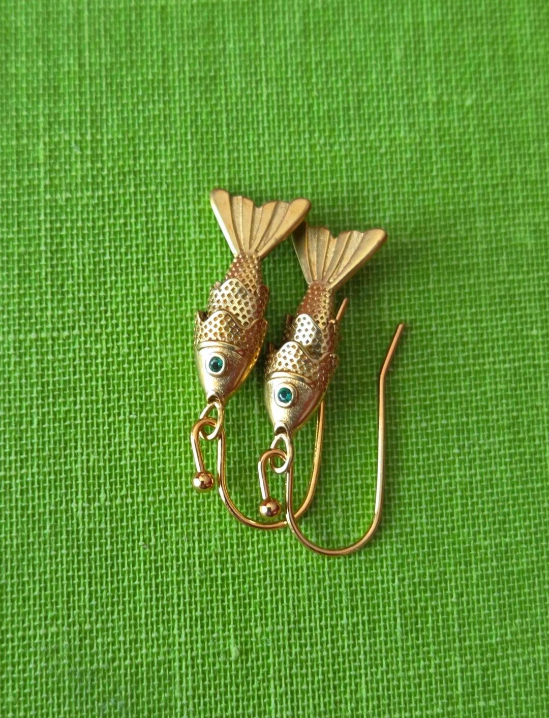 Tiny Retro Articulated Fish Earrings Mini Antiqued Brass Finish Jointed ...