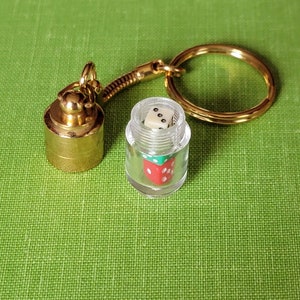 Vintage Mini Dice in Capsule Keychain Three Tiny Dice in Plastic Brass ...