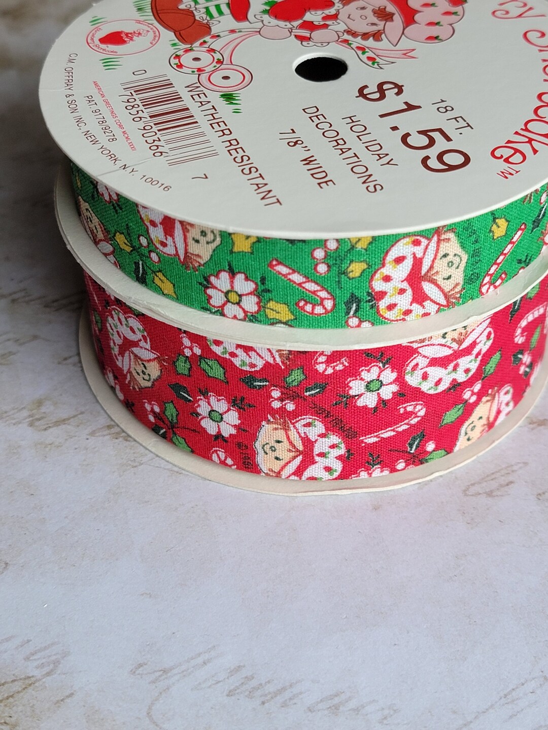 2 Vintage Strawberry Shortcake Holiday Craft Ribbon Rolls Offray 18ft ...