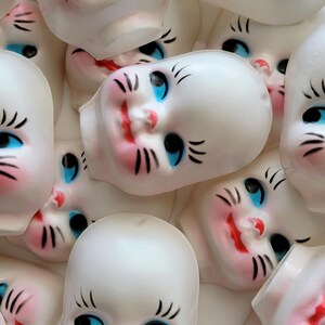 6 Vintage Rabbit Faces Plastic Bunny (6pcs) Kitsch Doll Parts White ...