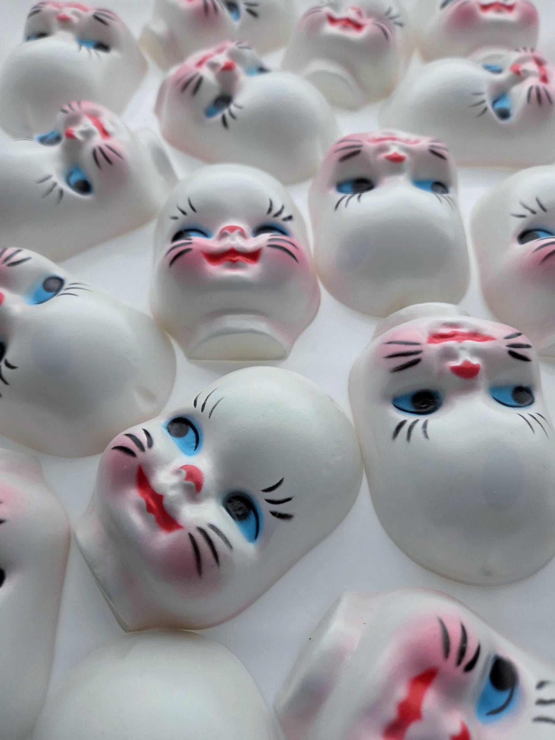 6 Vintage Rabbit Faces Plastic Bunny (6pcs) Kitsch Doll Parts White ...