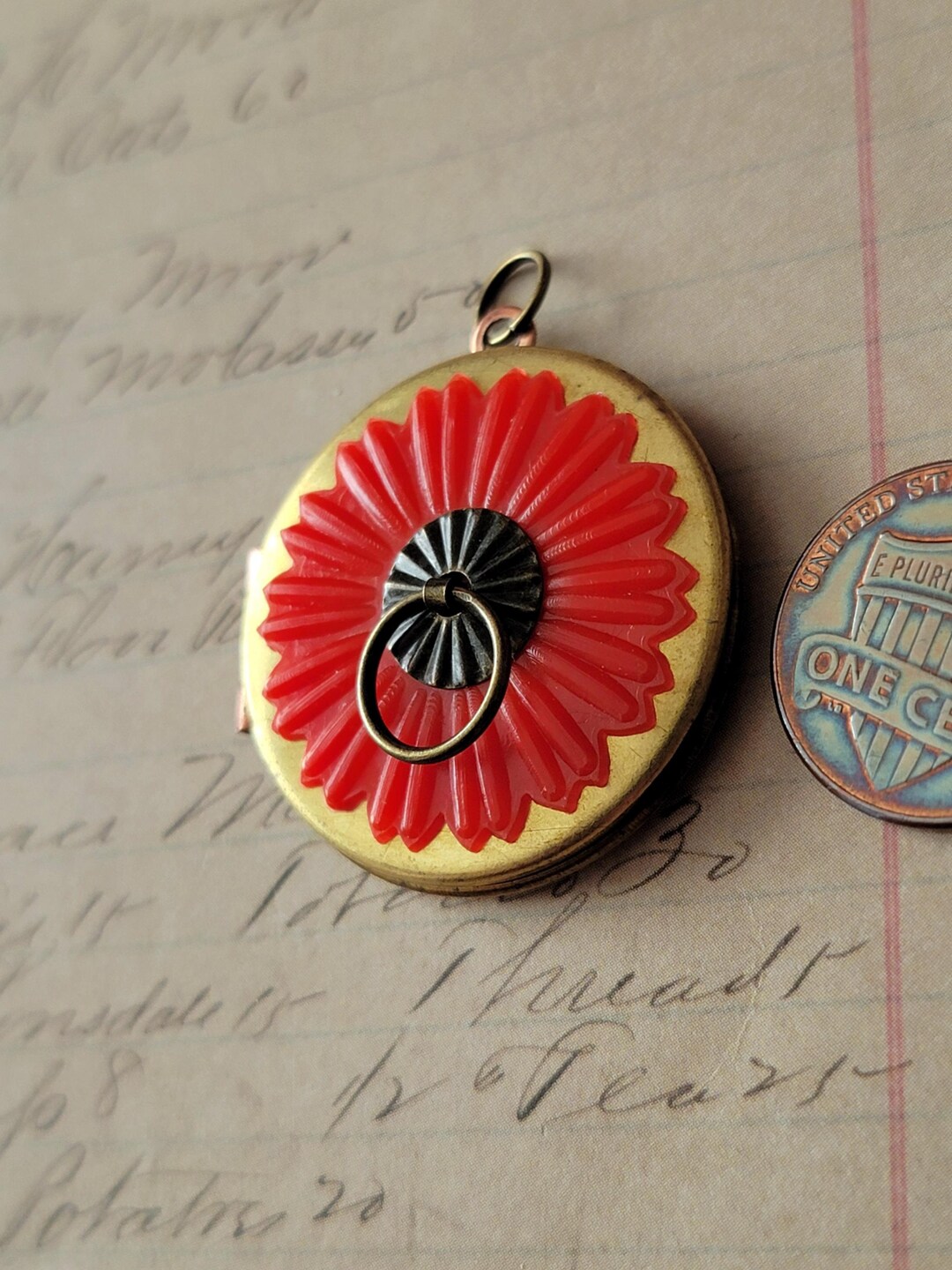 Vintage Round Brass and Copper Locket With Door Knocker Brad Plastic ...