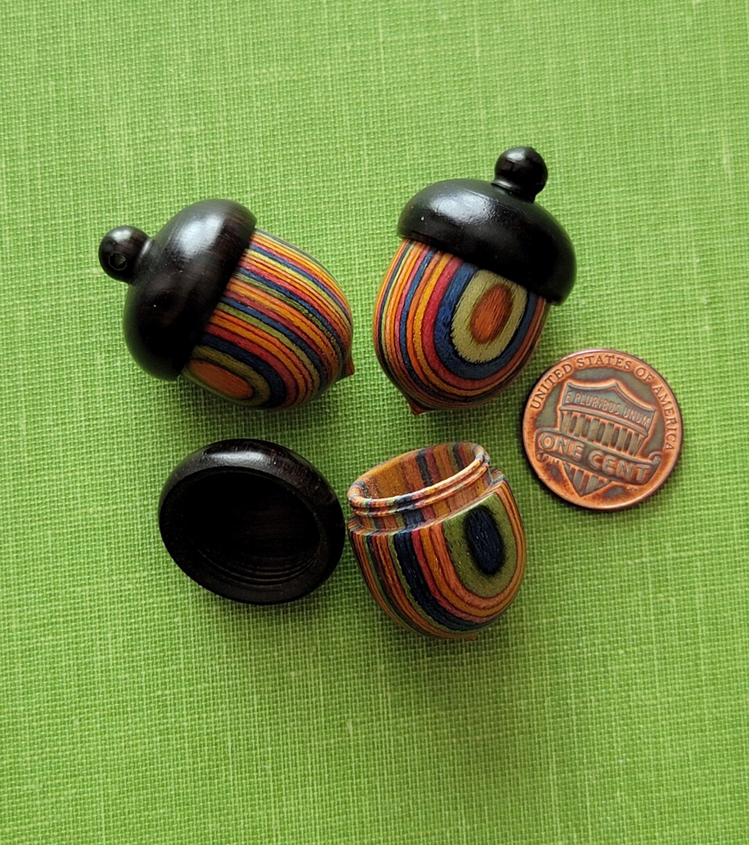 3 Rainbow Acorn Secret Box Keepsake Charms Mini Wooden Urn Capsule Pill ...