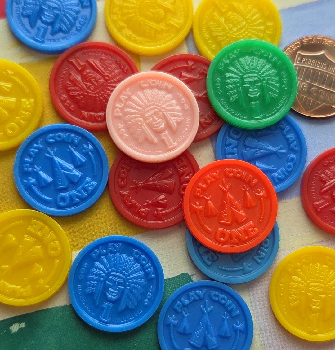Vintage Plastic Play Coins 60s Toy Pretend Money Transogram Crafting ...