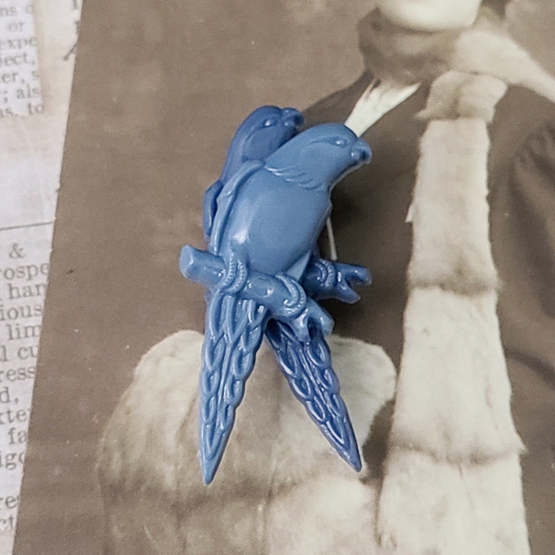 Vintage Plastic Parrot Pin Double Bird Plastic Blue Brooch Western ...