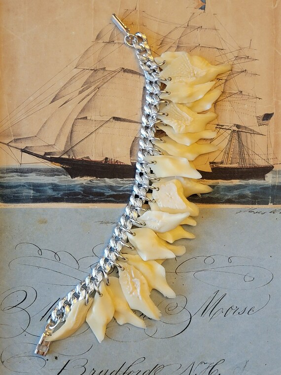 Vintage Alligator Gar Scale Charm Bracelet - Gem