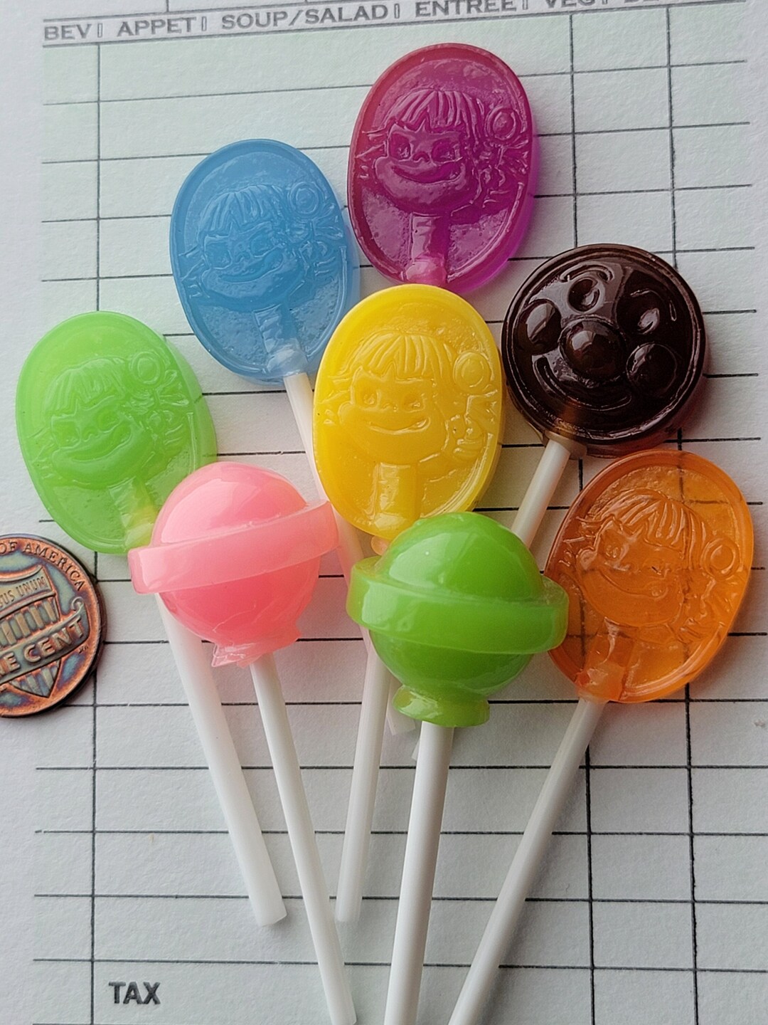 8 Resin Lollipops Small Dolly Happy Face Faux Candy Sucker Assortment ...