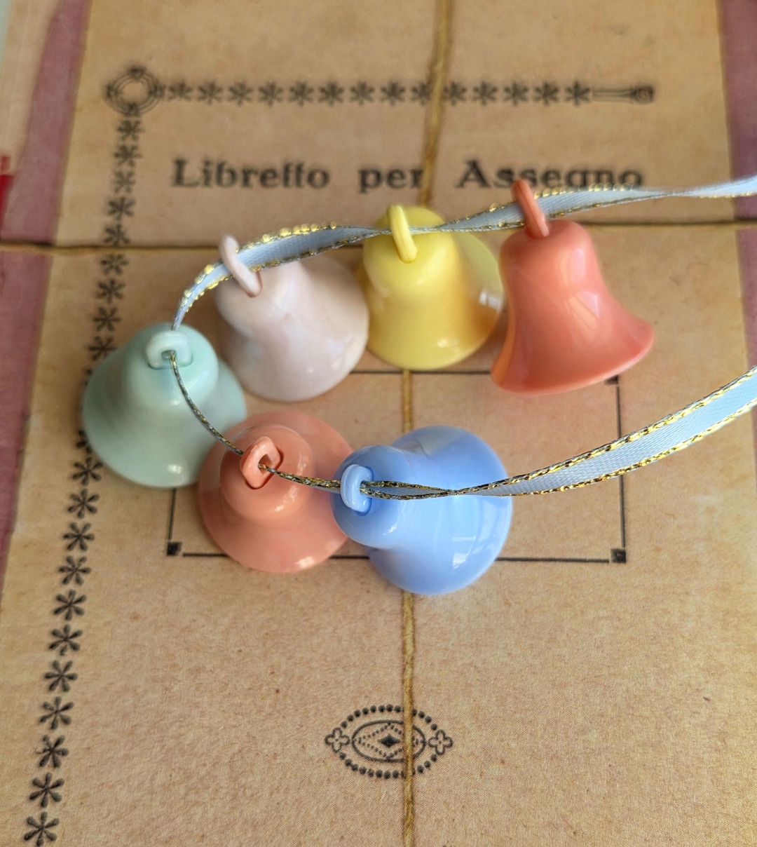 6 Vintage Mini Plastic Bells Pastel Decorative Miniature Bells Crafting ...