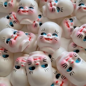 6 Vintage Rabbit Faces Plastic Bunny (6pcs) Kitsch Doll Parts White ...