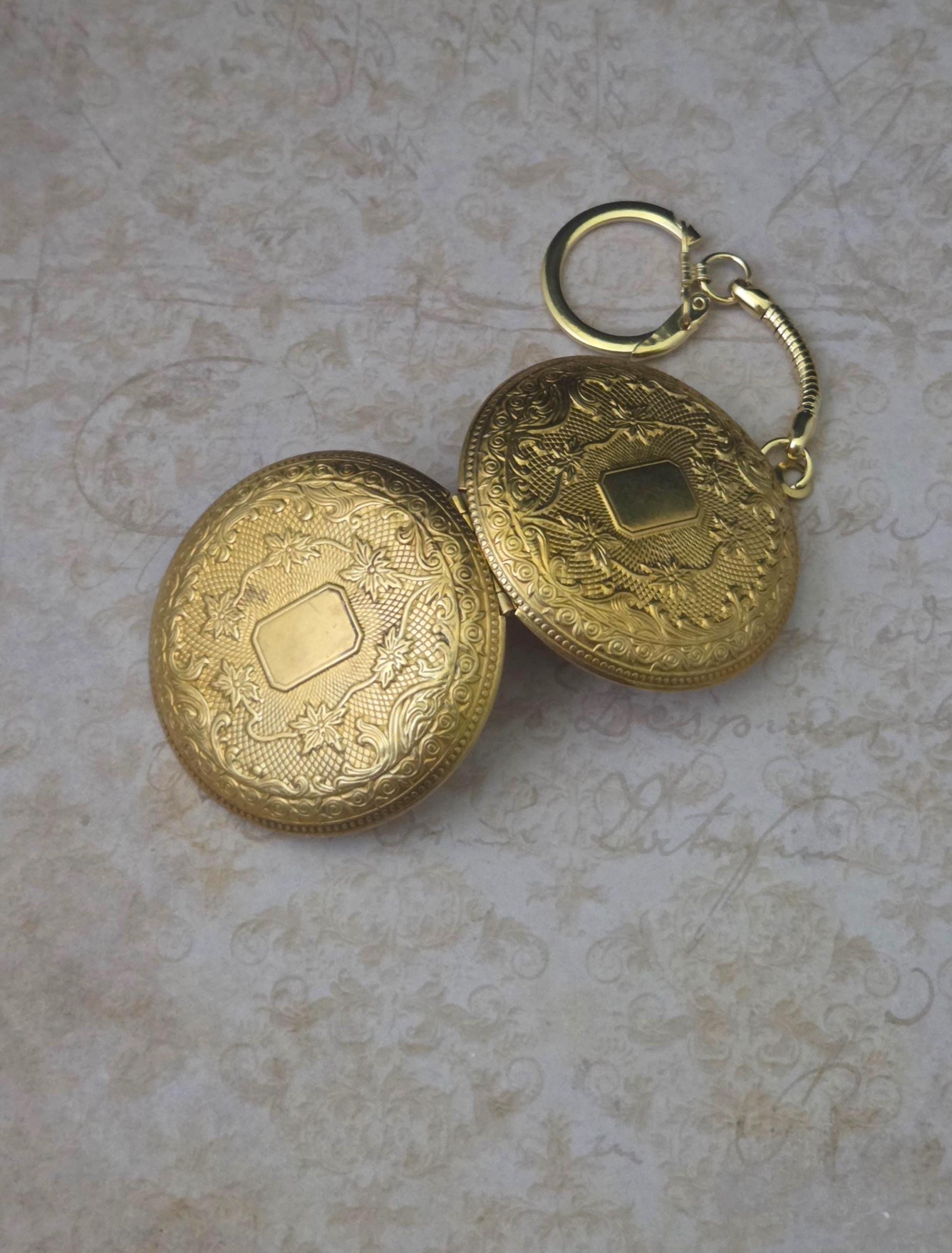 Large Brass Locket Keychain Pocket Watch Compact Vintage Style 2 ...