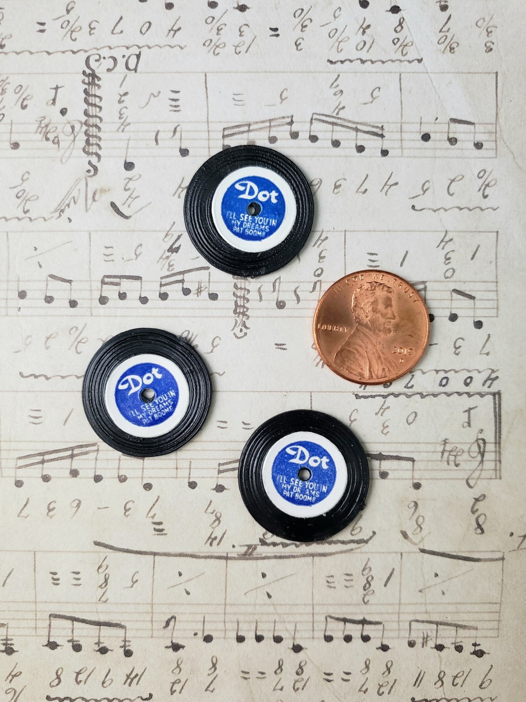 3 Vintage Miniature Plastic Records Tiny Vinyls Dollhouse Accessories ...