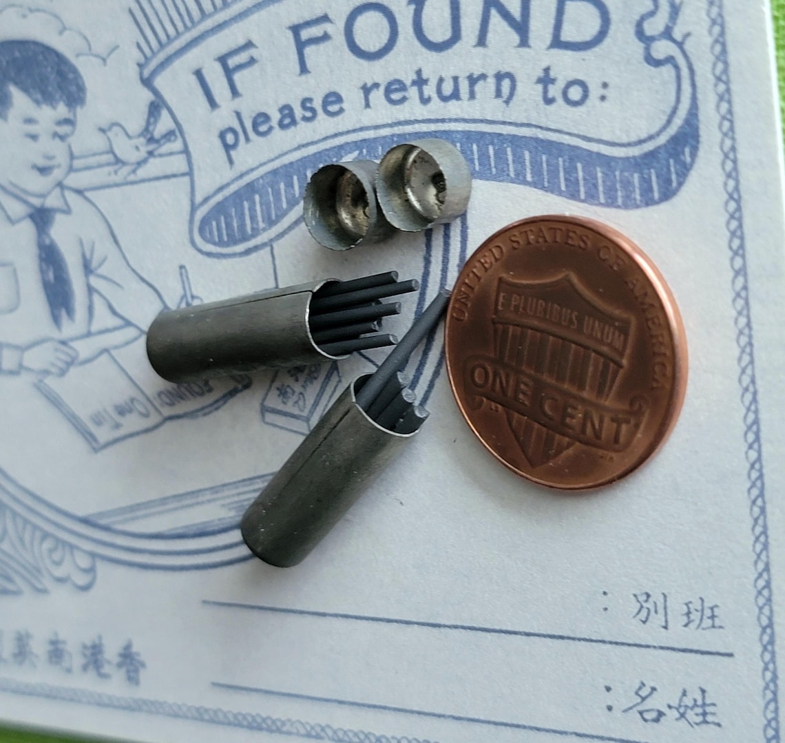 2 Tiny Vintage Pencil Lead Metal Capsules School Office Supply Sundries ...