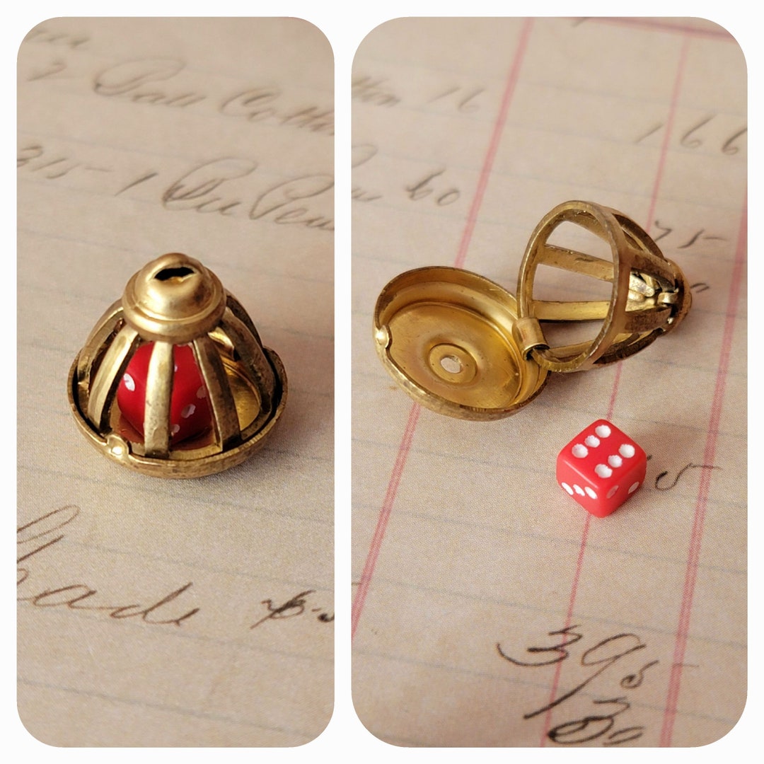 Vintage Dice in Cage Charm - One Miniature Dice in Tiny Brass Case ...