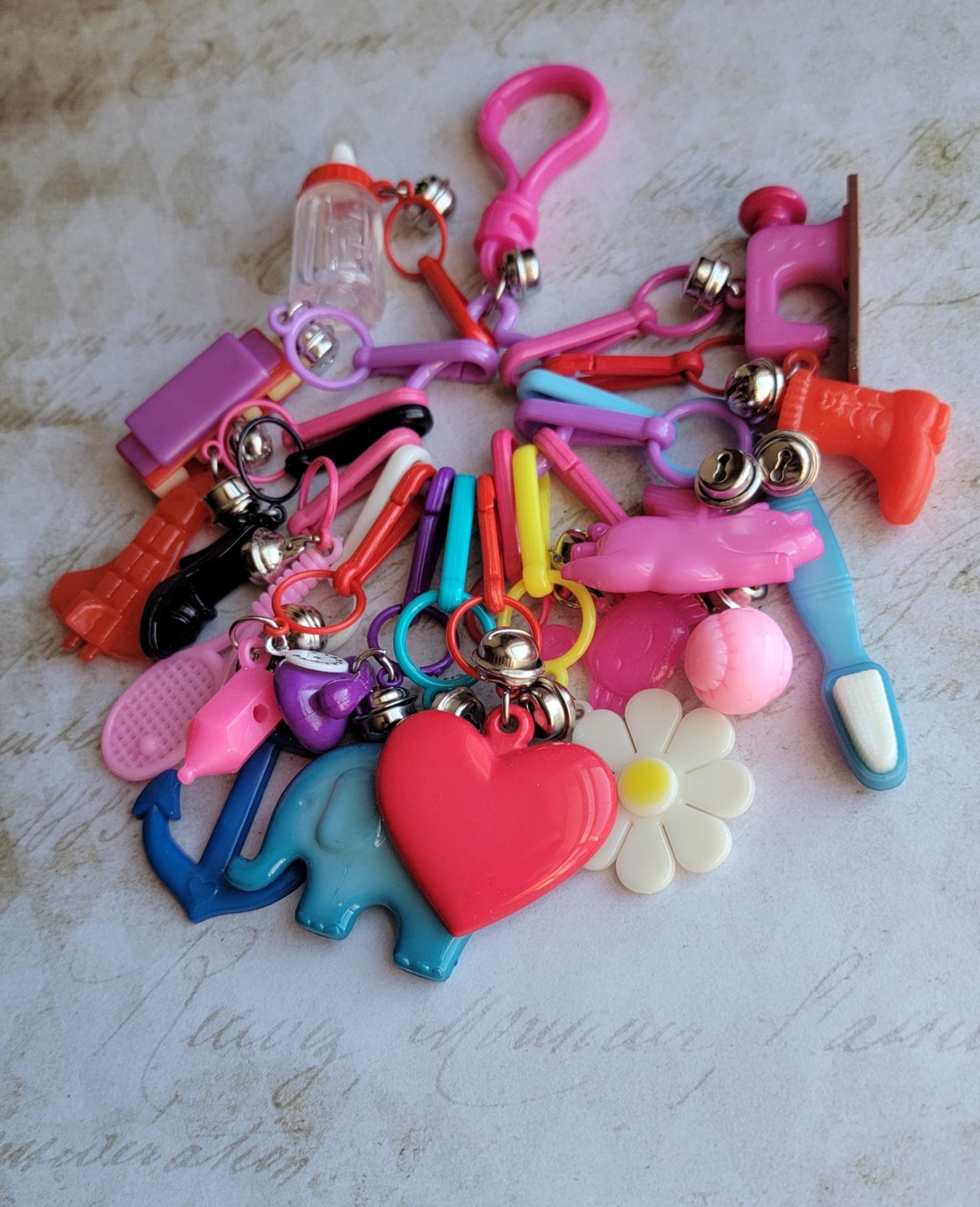 Vintage Bell Charm Backpack Ring Clip With 17 Bell Charms Large Plastic ...