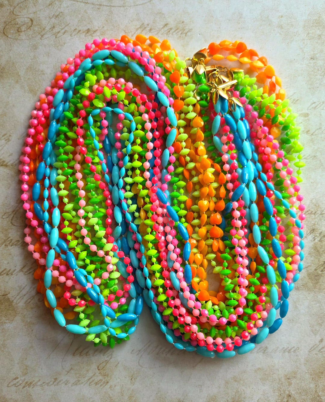 4 Extra Long Triple Stranded Beaded Necklaces Candy Colors - Vintage ...