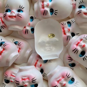 6 Vintage Rabbit Faces Plastic Bunny (6pcs) Kitsch Doll Parts White ...