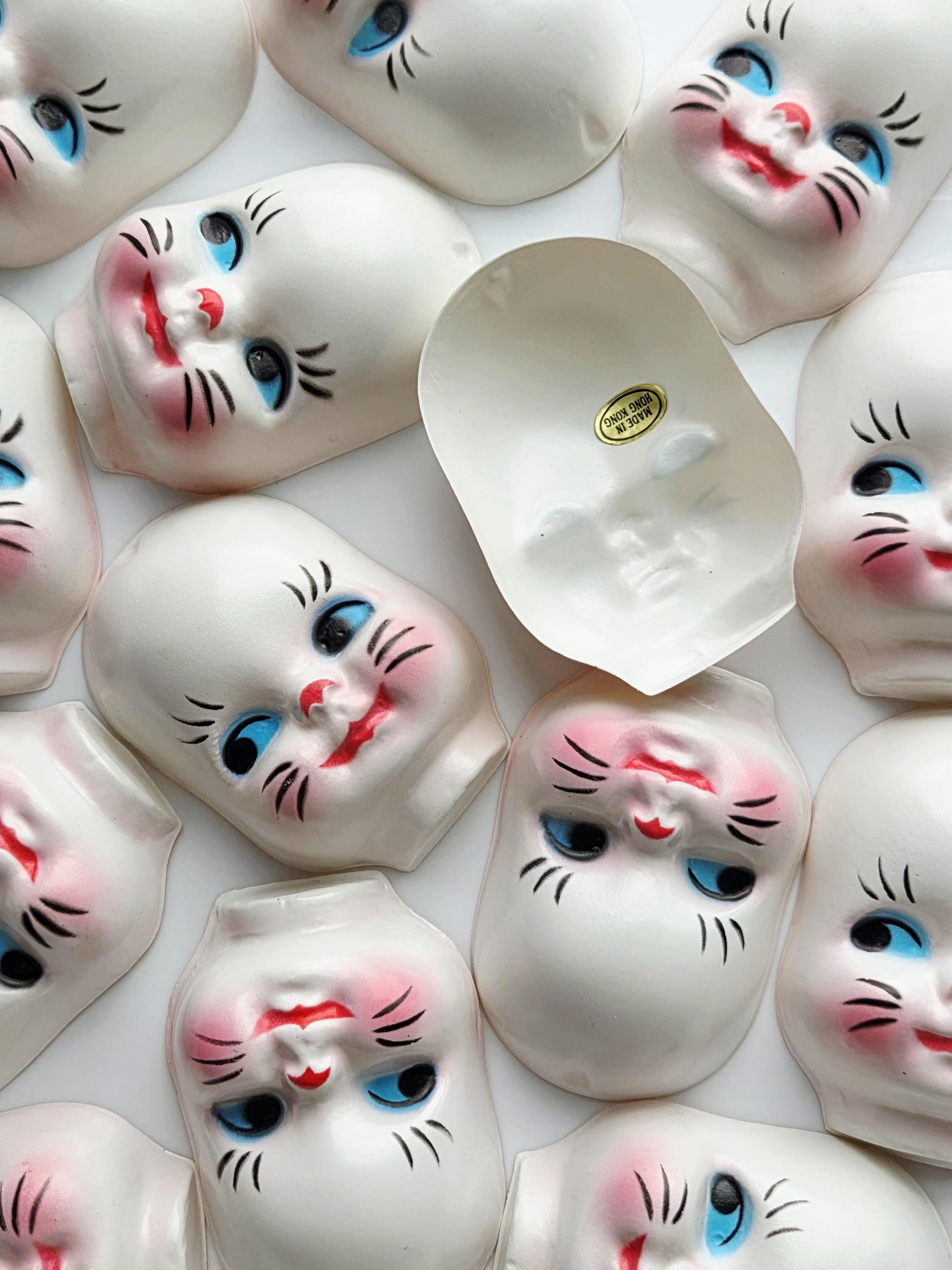 6 Vintage Rabbit Faces Plastic Bunny (6pcs) Kitsch Doll Parts White ...