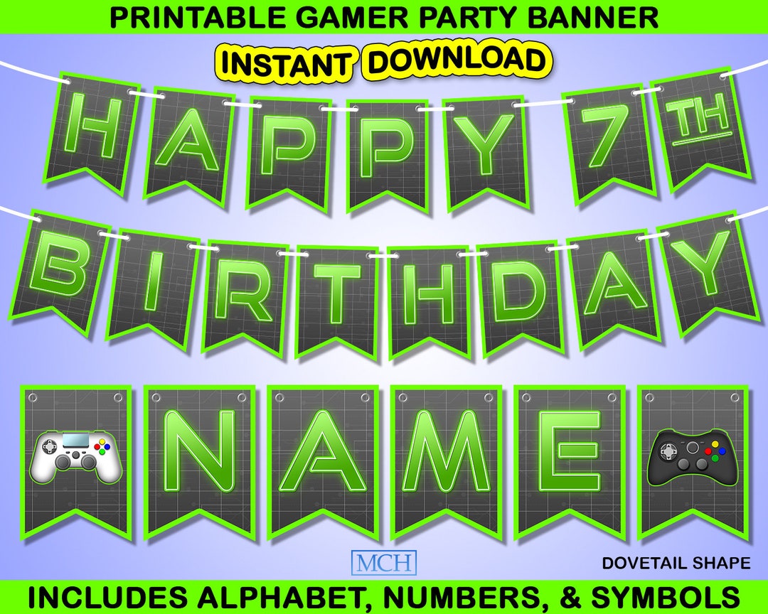 Gamer Party Banner, Video Game Truck Gaming Backdrop Birthday Party ...