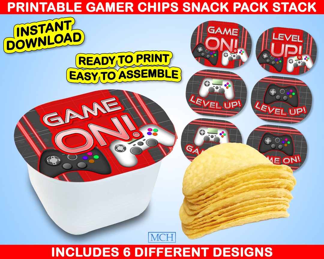 Gamer Party Chips 0.67 Oz Snack Stack Labels & Wrap Video Game Party ...