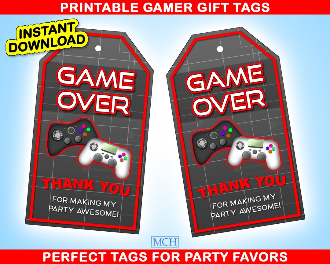 Gamer Party Favor Gift Tags, Video Game Party Gaming Birthday Food ...