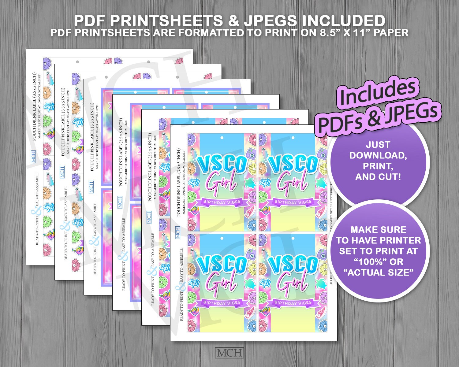 VSCO Girl Party Drink 6 oz. Juice Pouch Wrapper Labels | Etsy