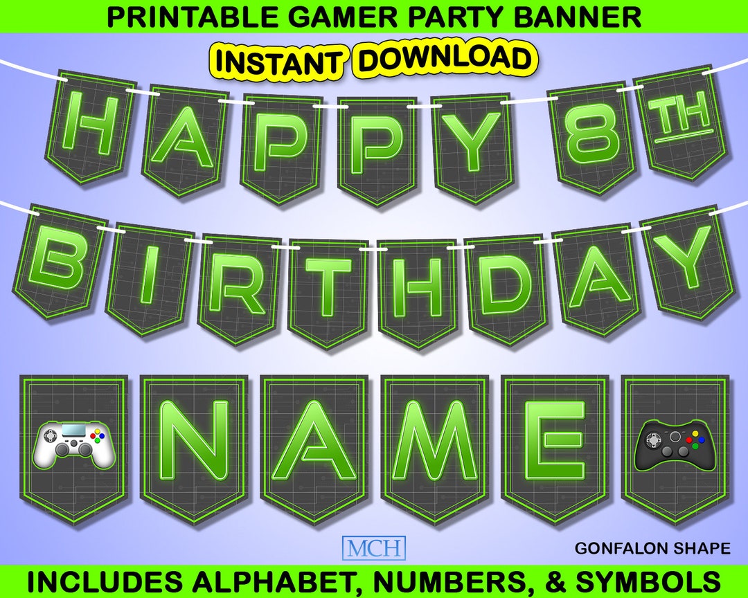 Gamer Party Banner, Video Game Truck Game Party Backdrop Birthday Party ...