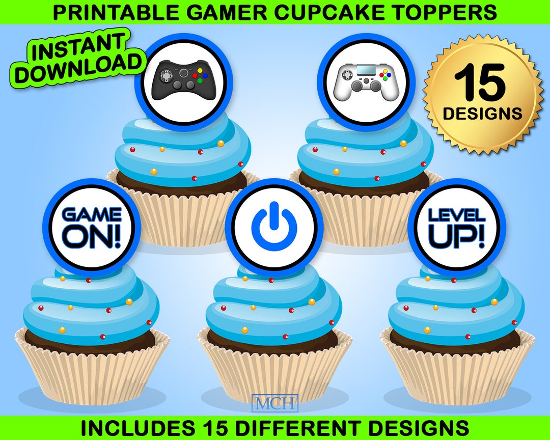 Gamer Party Cupcake Toppers, Video Game Party Gaming Treat Snacks ...