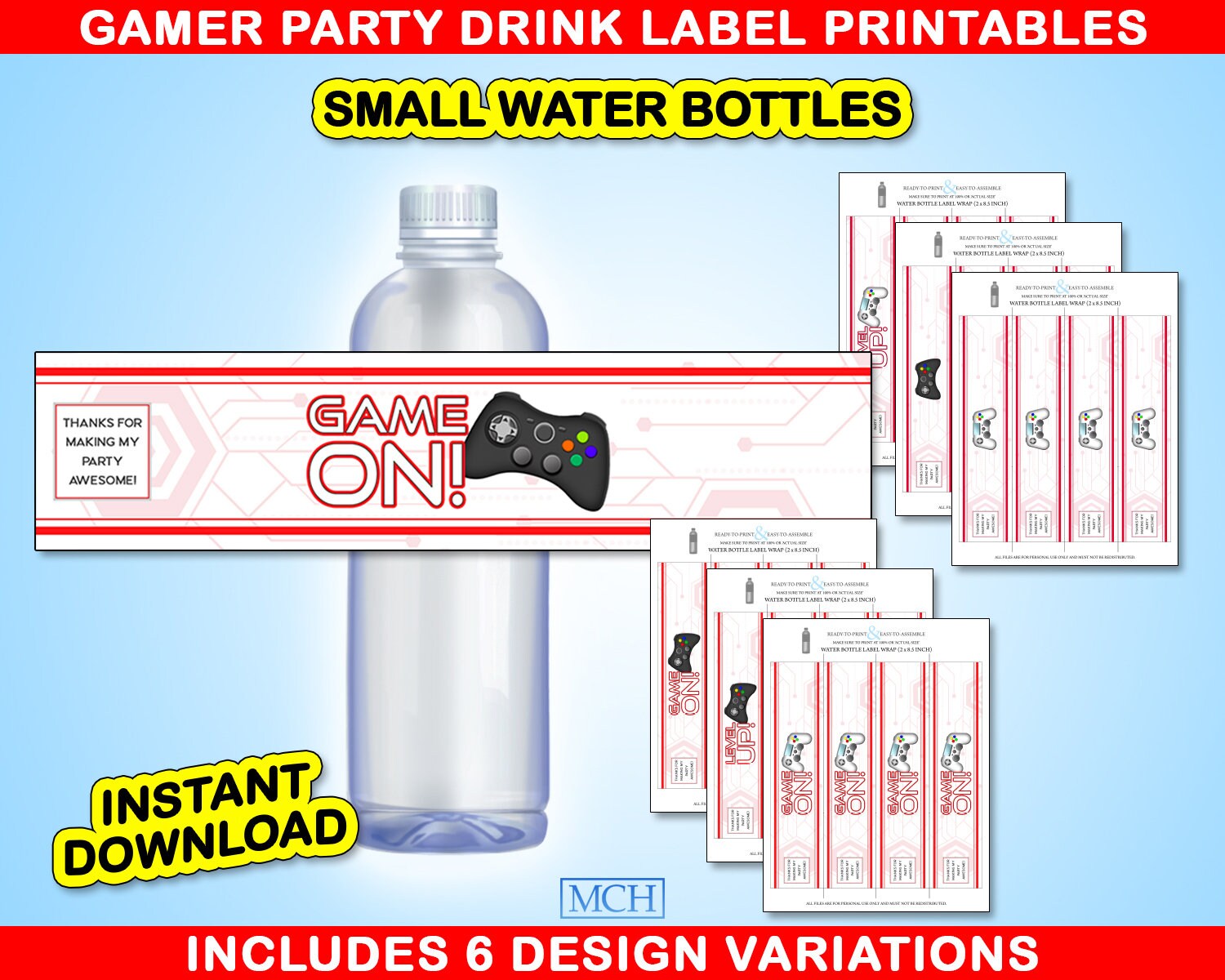 Gamer Party Drink Water Bottle Wrapper Labels, Video Game Party Soda ...