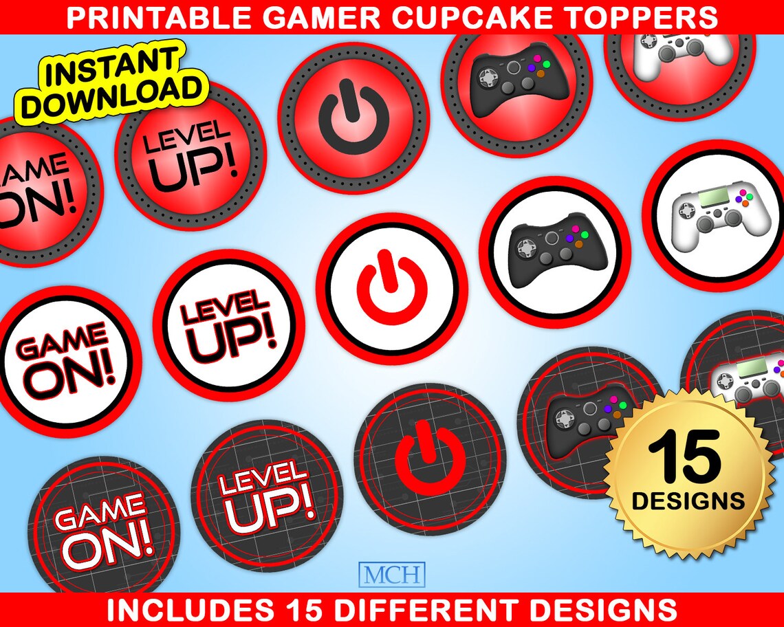 Gamer Party Cupcake Toppers, Video Game Party Gaming Treat Snacks ...