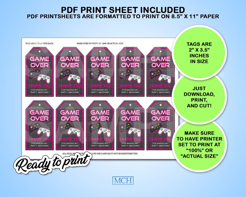 Gamer Party Favor Gift Tags, Video Game Party Gaming Birthday Food ...