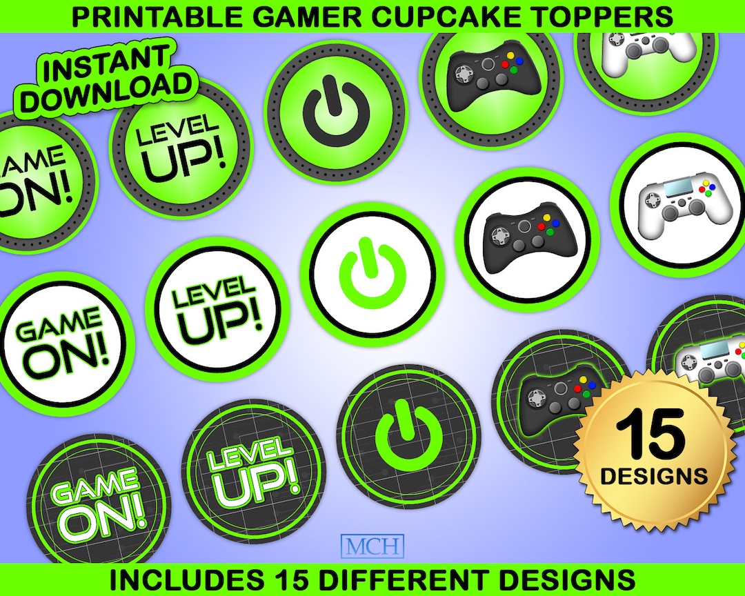 Gamer Party Cupcake Toppers, Video Game Party Gaming Treat Snacks ...