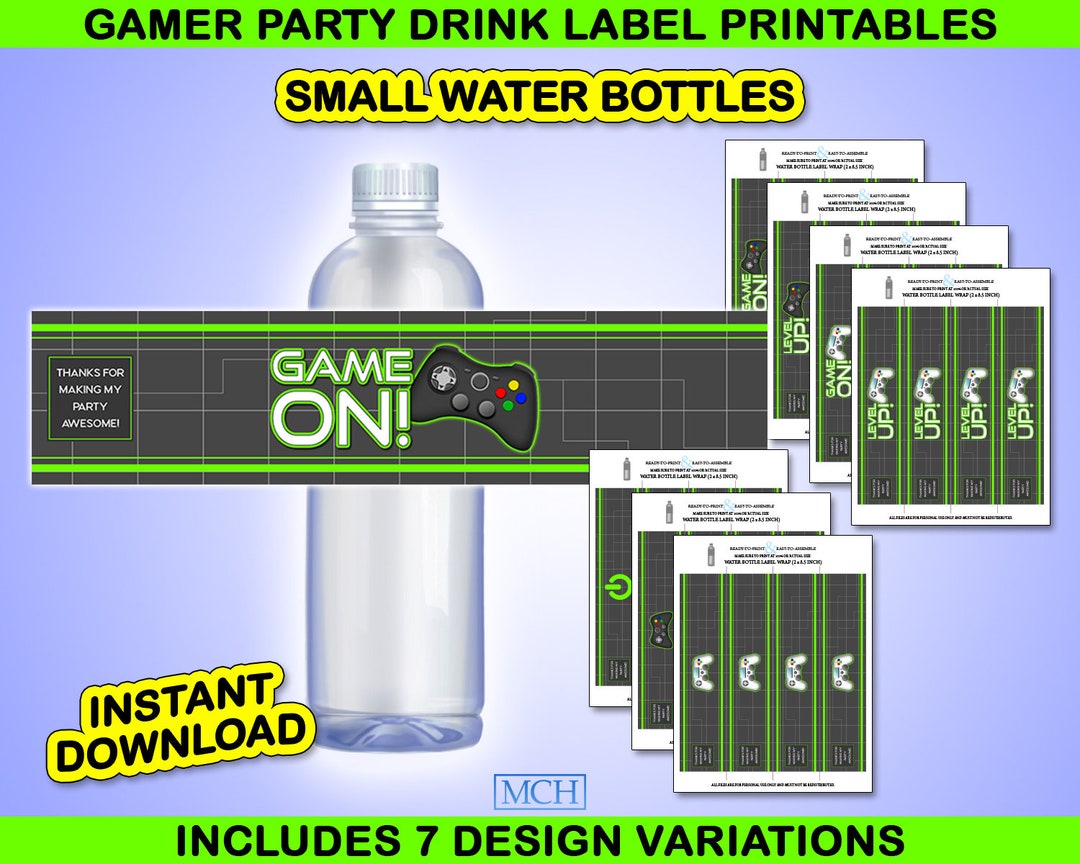 Gamer Party Drink Water Bottle Wrapper Labels Video Game Party Gaming ...