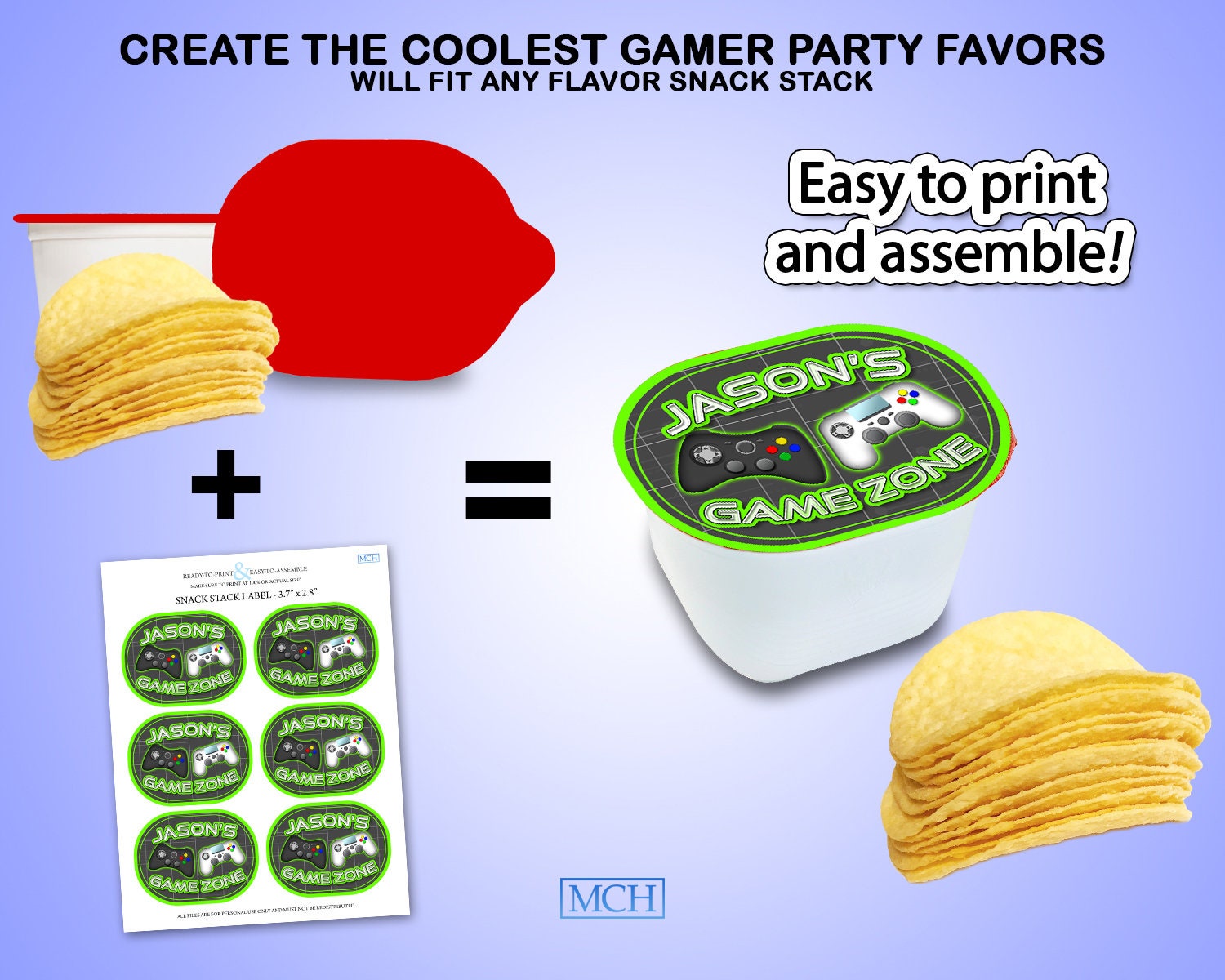 Gamer Party Chips 0.67 Oz Snack Stack Labels & Wrap | Etsy