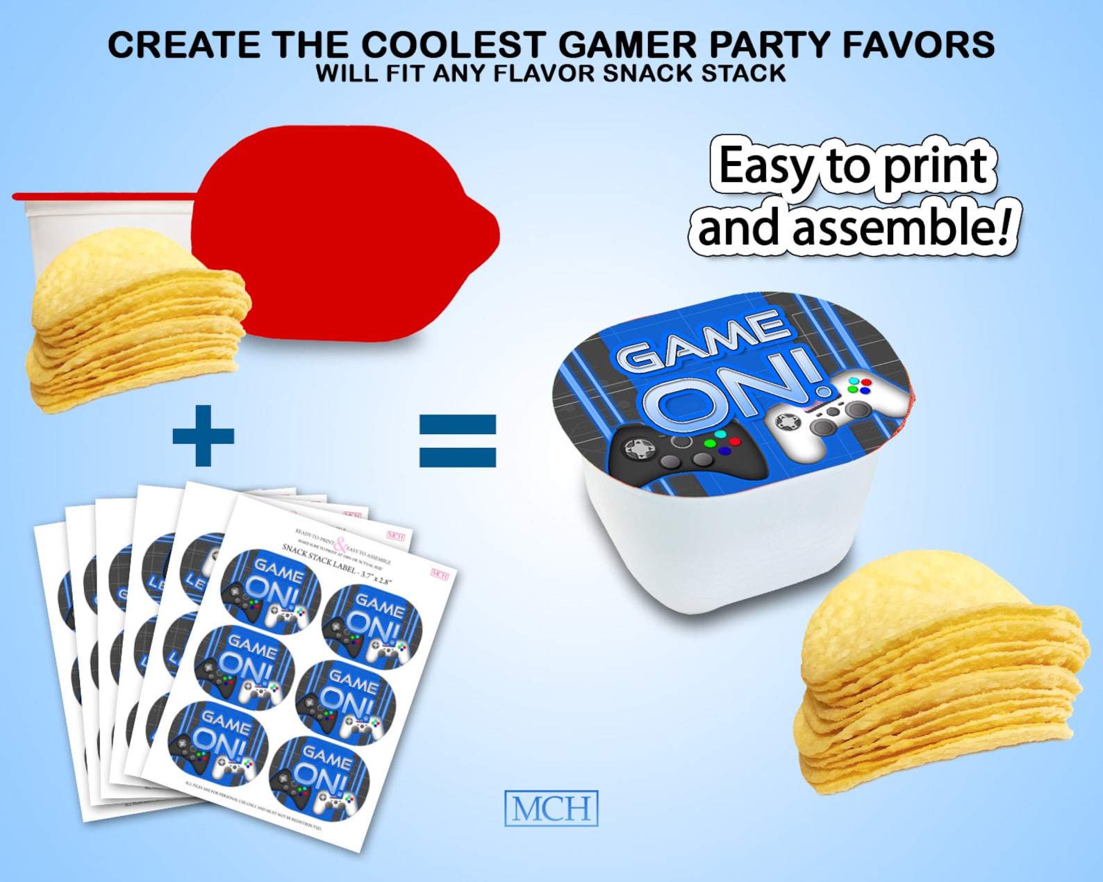 Gamer Party Chips 0.67 Oz Snack Stack Labels & Wrap Video Game Gaming ...