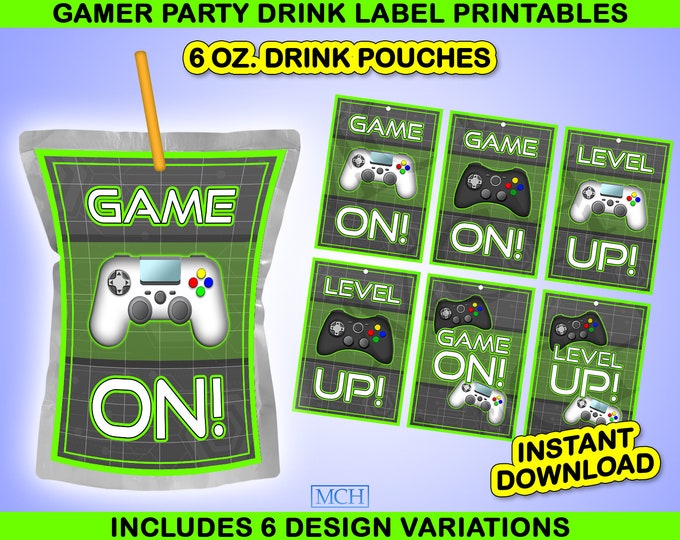 Gamer Party Drink 6 Oz. Juice Pouch Wrapper Labels, Video Game Party ...