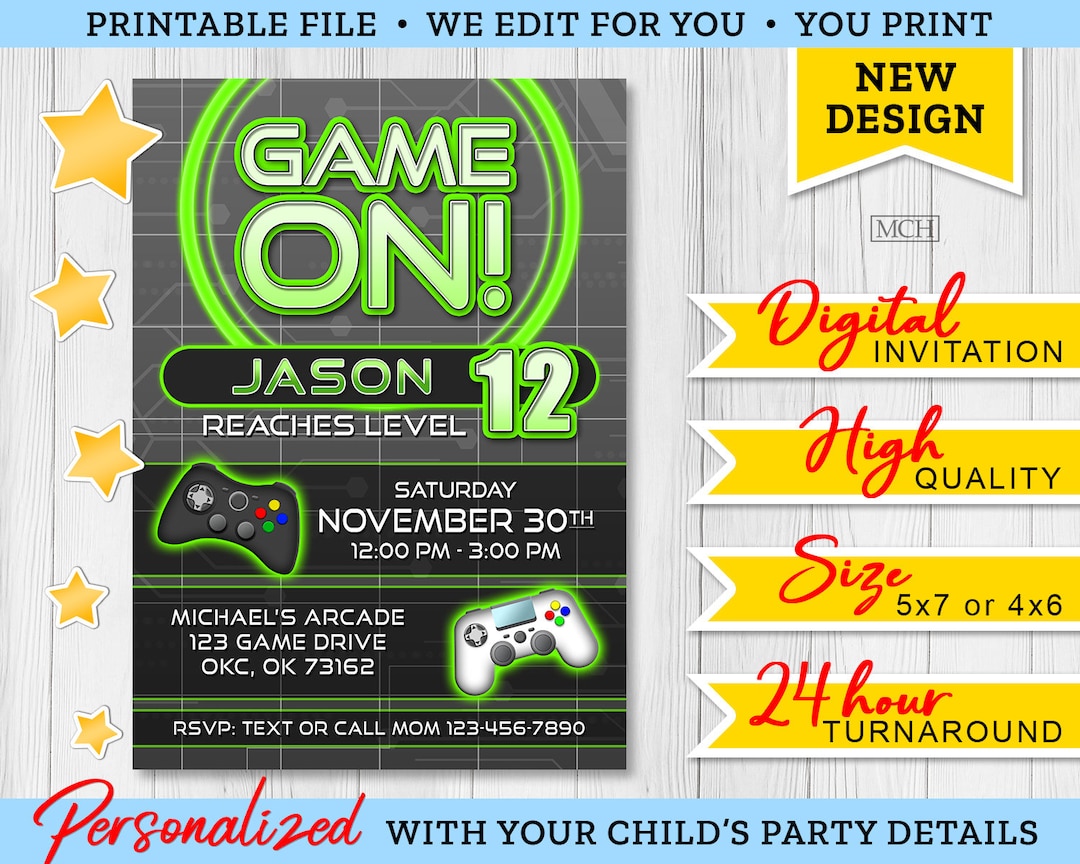 Gamer Party Invitation, Video Personalized Game Party Gaming Birthday ...
