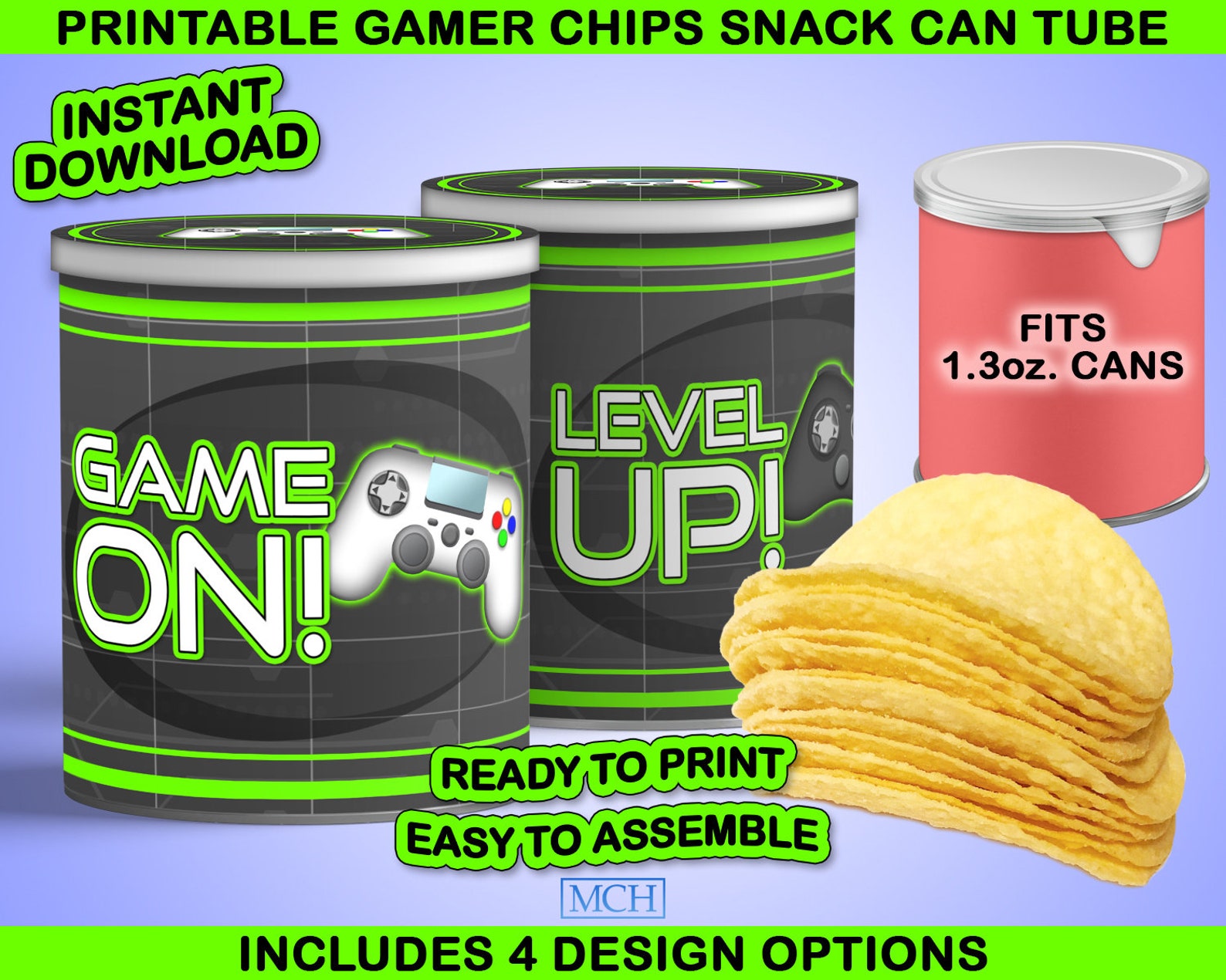 Gamer Party Chips 1.3 Oz Snack Can Labels & Wrap, Video Game Party ...