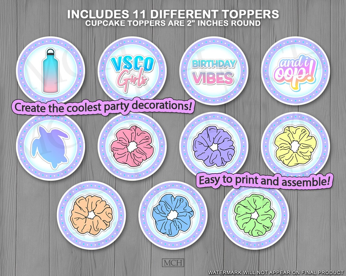 VSCO Girl Party Cupcake Toppers Vscogirl Birthday Vsco Party | Etsy